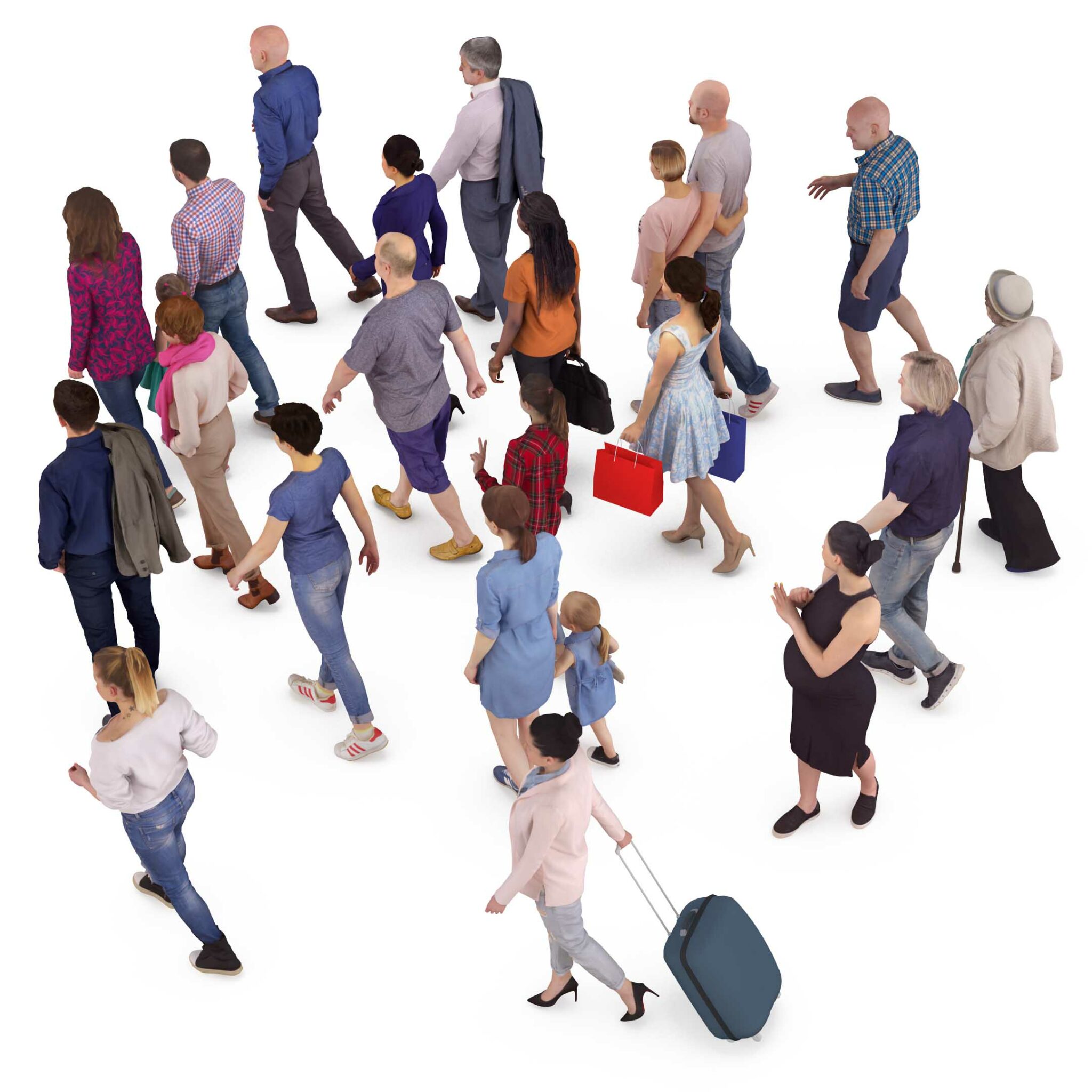 Crowd walking x19 3d models- by Renderbot LLC