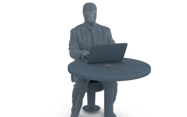 Man working on laptop 3d model - by Renderbot LLC