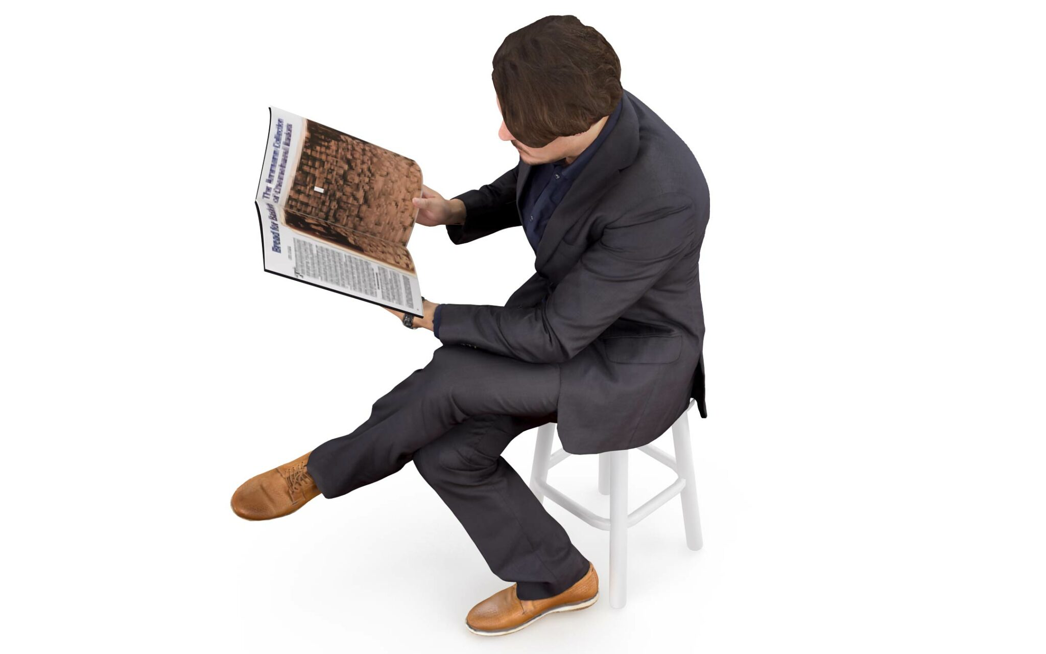 Man reading a magazine sitting pose 3d model - by Renderbot LLC