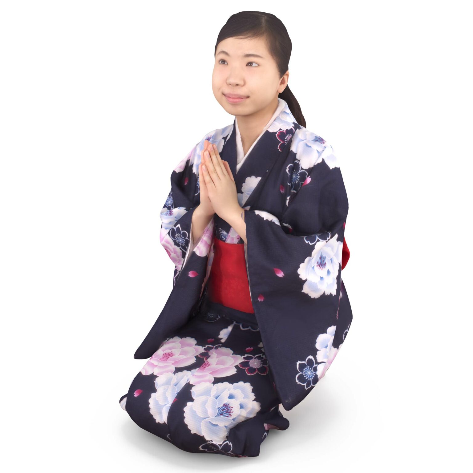 Japanese style girl sitting pose 3d model - by Renderbot LLC