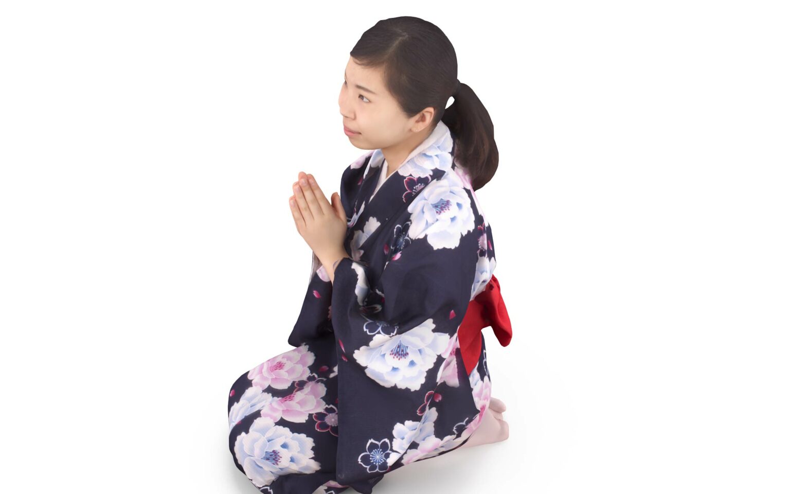 Japanese style girl sitting pose 3d model - by Renderbot LLC