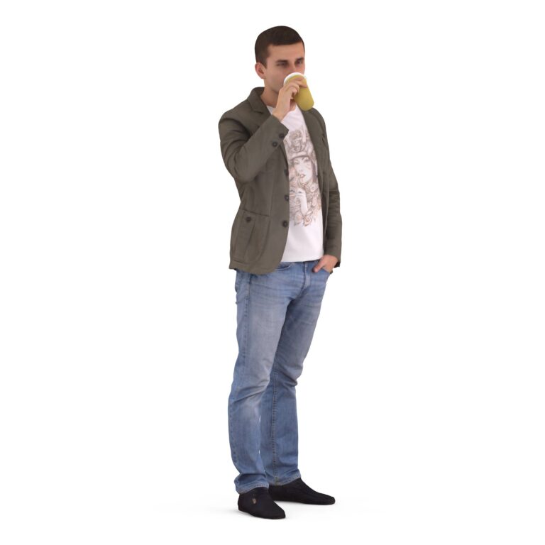 3d man drinking coffee scanned - Renderbot