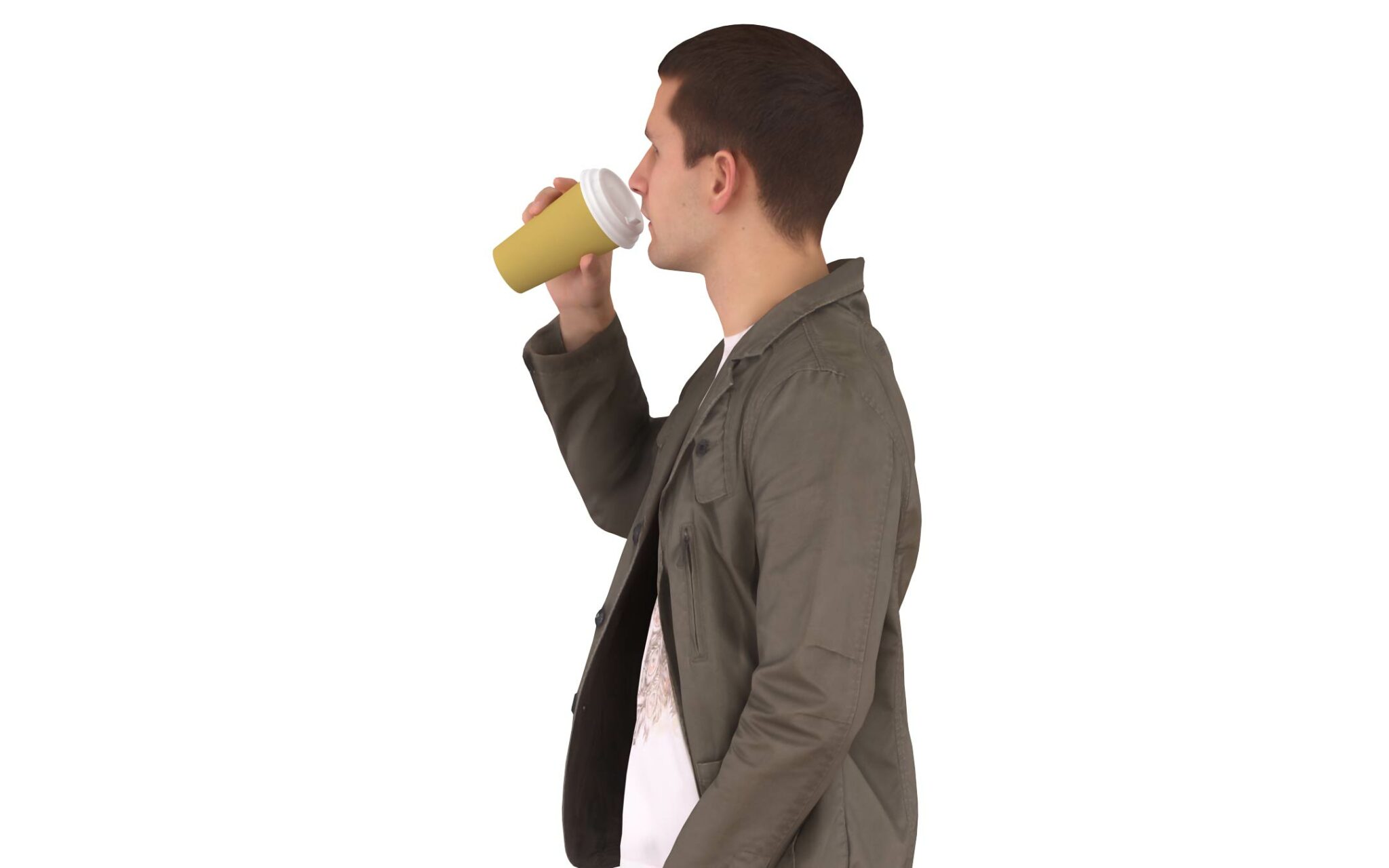3d man drinking coffee scanned - Renderbot