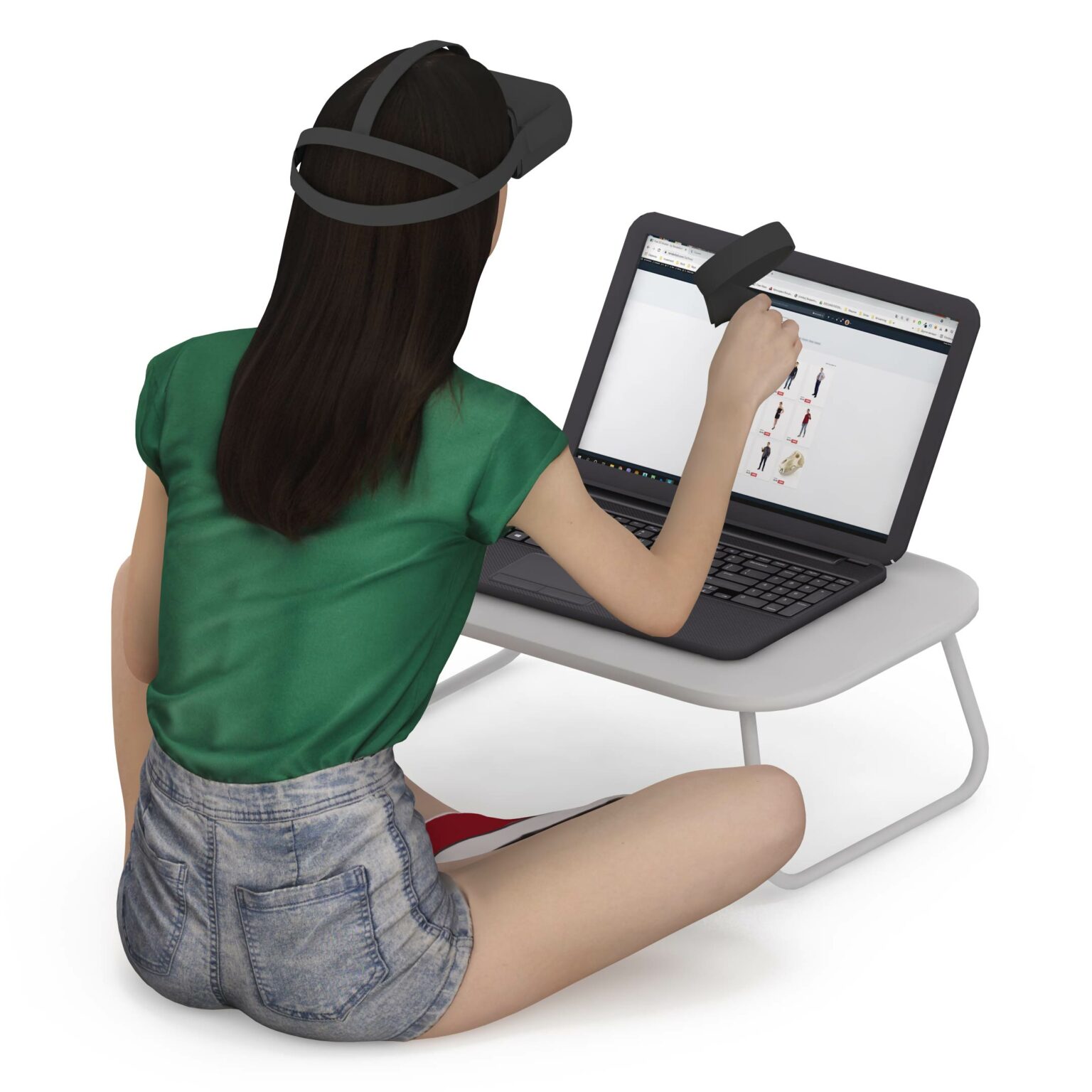 3d girl in vr glasses sitting pose - scanned 3d model - Renderbot