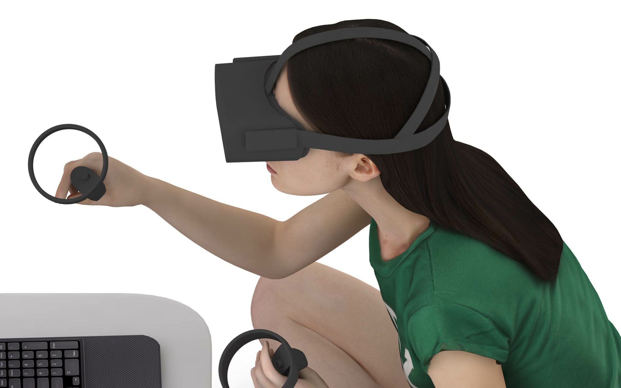 3d girl in vr glasses sitting pose - scanned 3d model - Renderbot