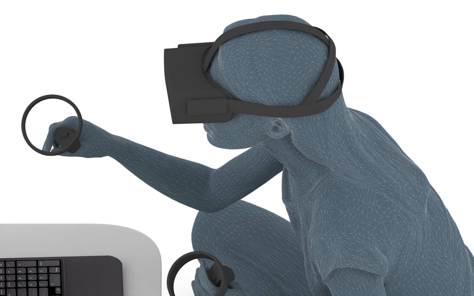 3d girl in vr glasses sitting pose - scanned 3d model - Renderbot