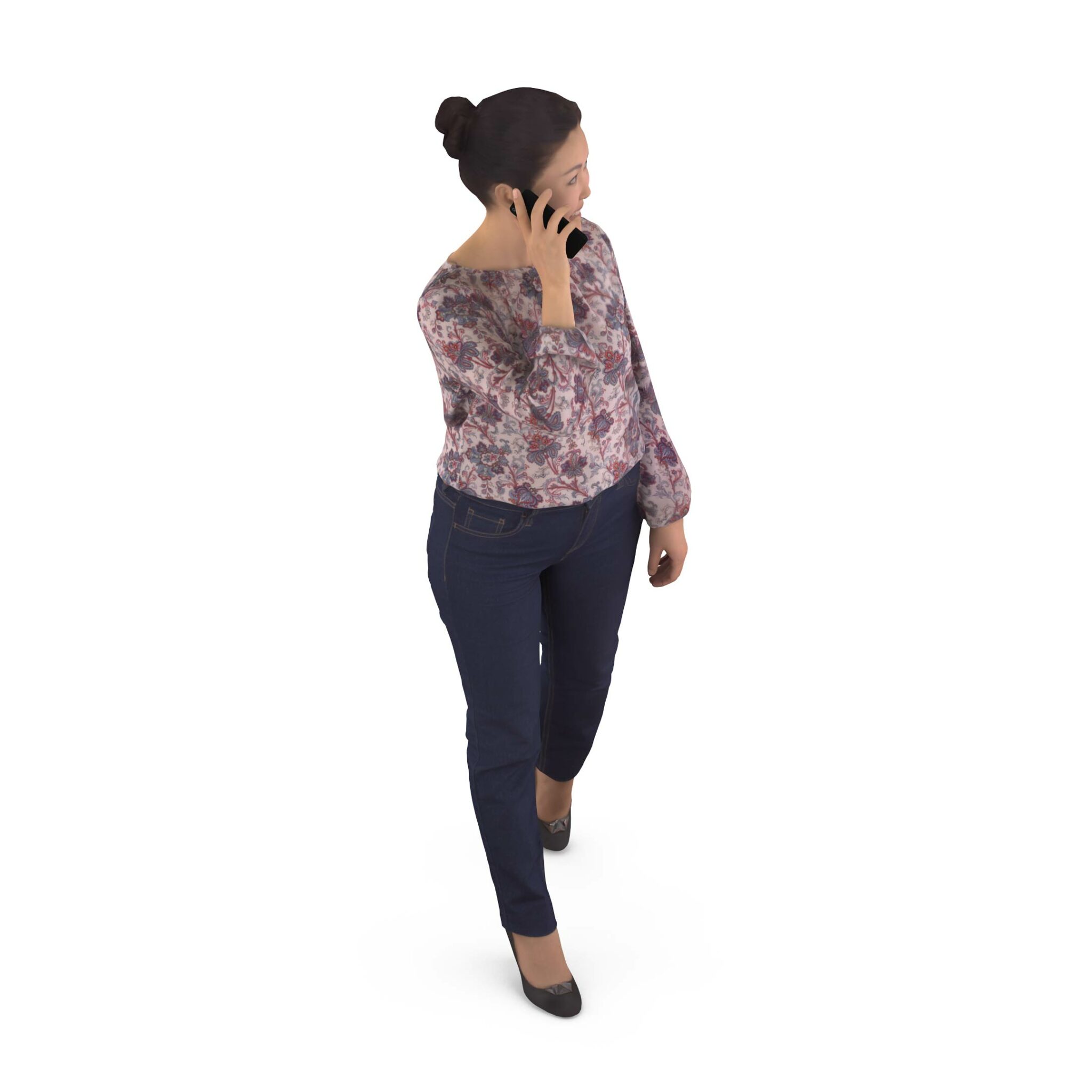 Asian 3d woman talking on the phone - scanned 3d models - Renderbot