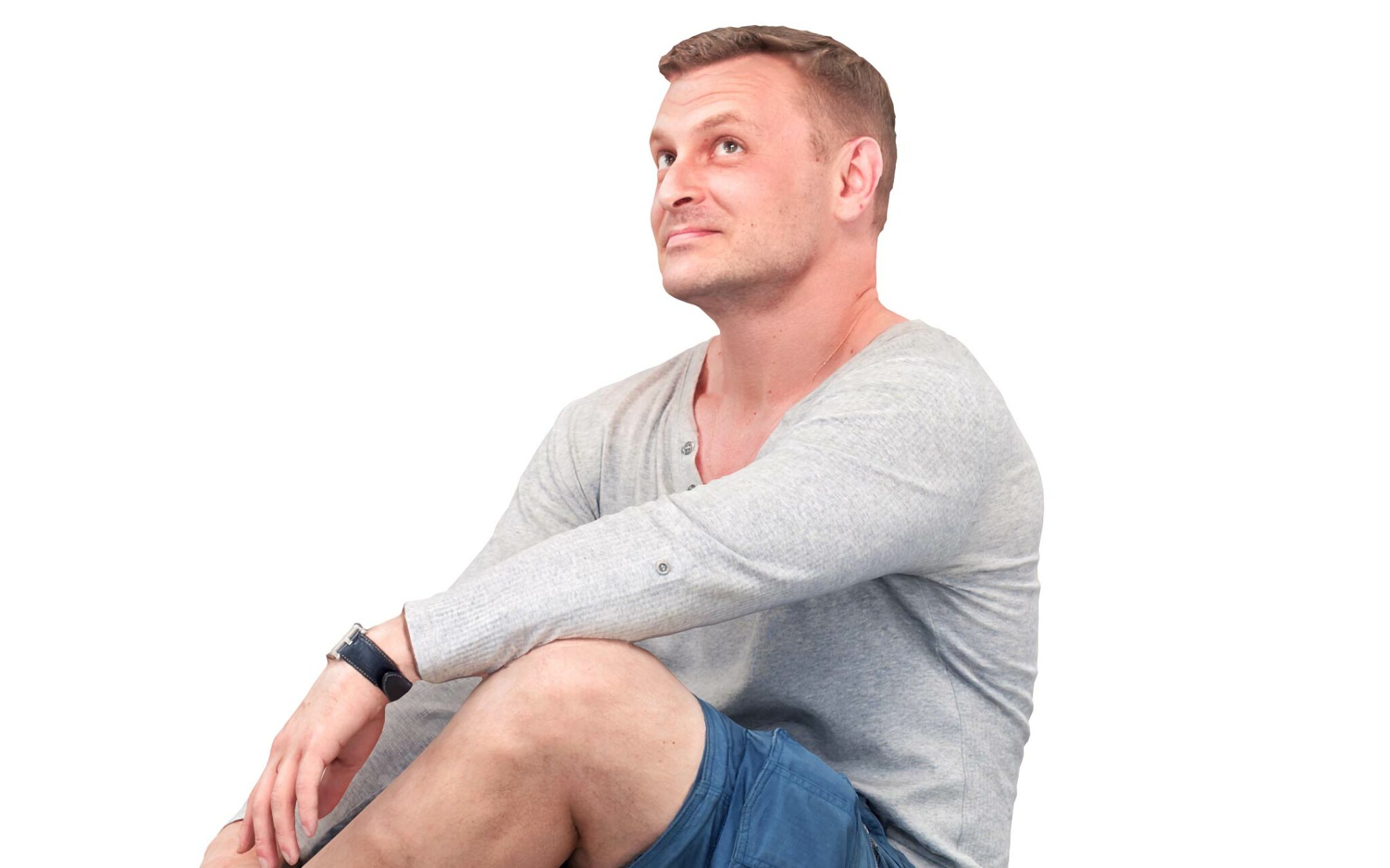 3d man in shorts sitting pose - scanned 3d models - Renderbot