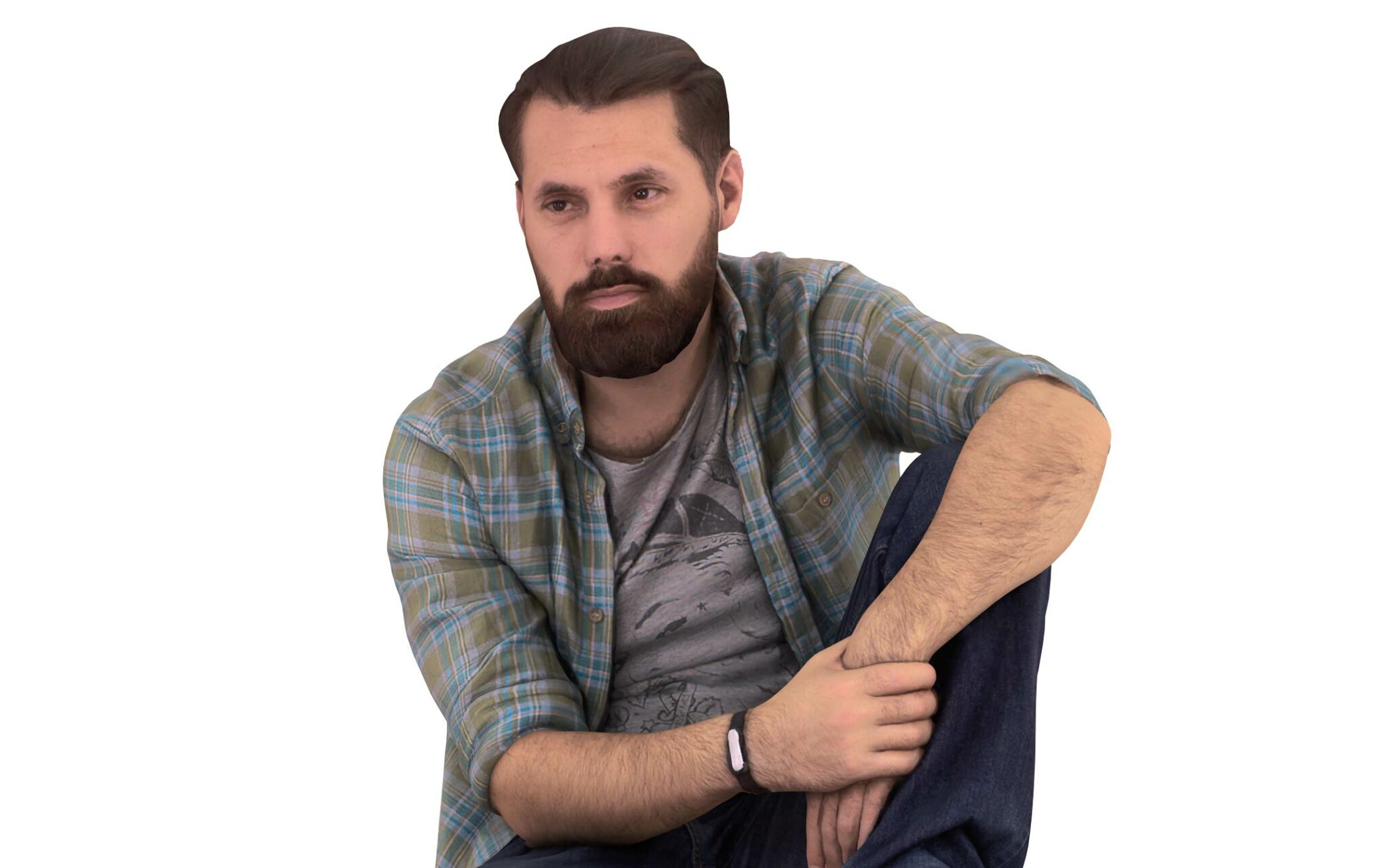 3d man sitting leg on a chair - scanned 3d models - Renderbot