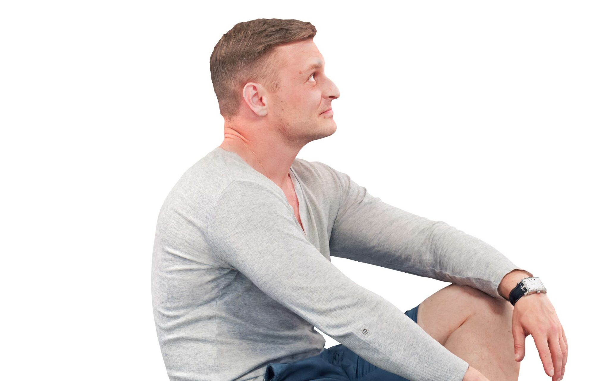 3d man in shorts sitting pose - scanned 3d models - Renderbot