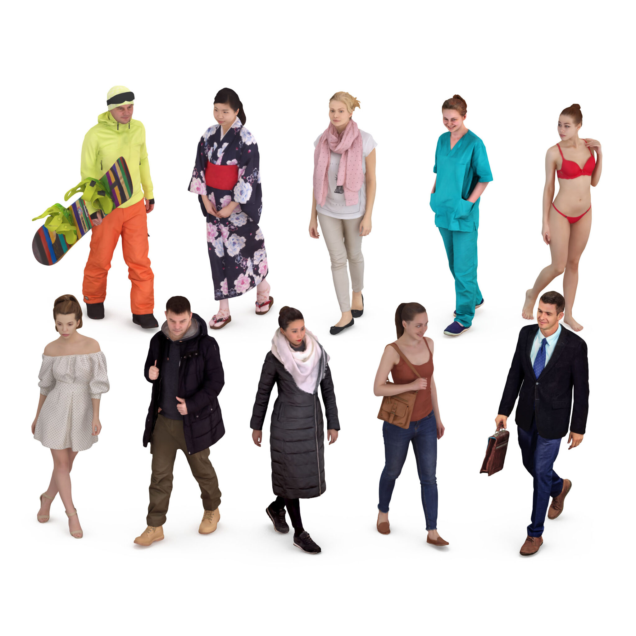 Walking people collection x10 - scanned 3d models - Renderbot