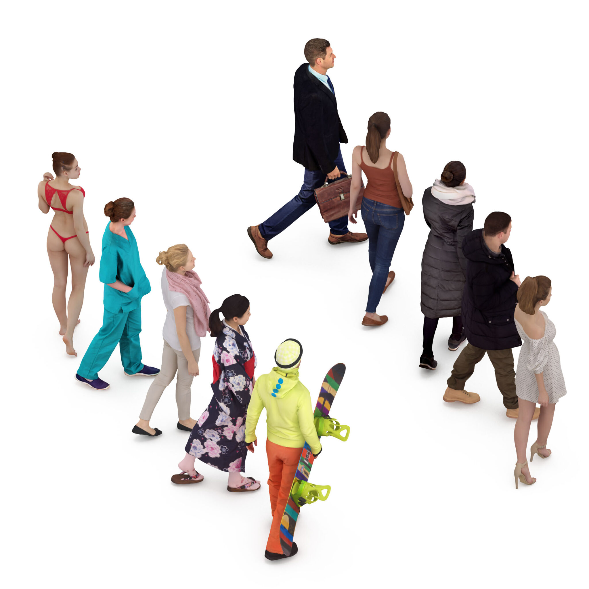 Walking people collection x10 - scanned 3d models - Renderbot