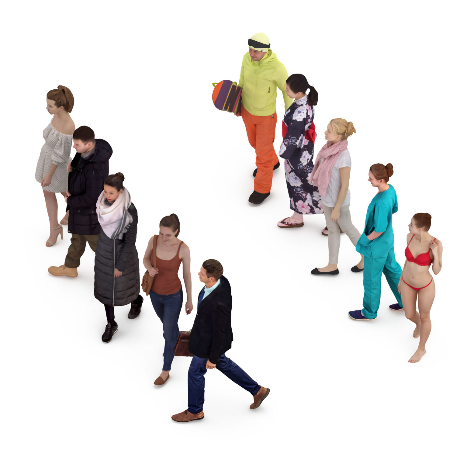 Walking people collection x10 - scanned 3d models - Renderbot